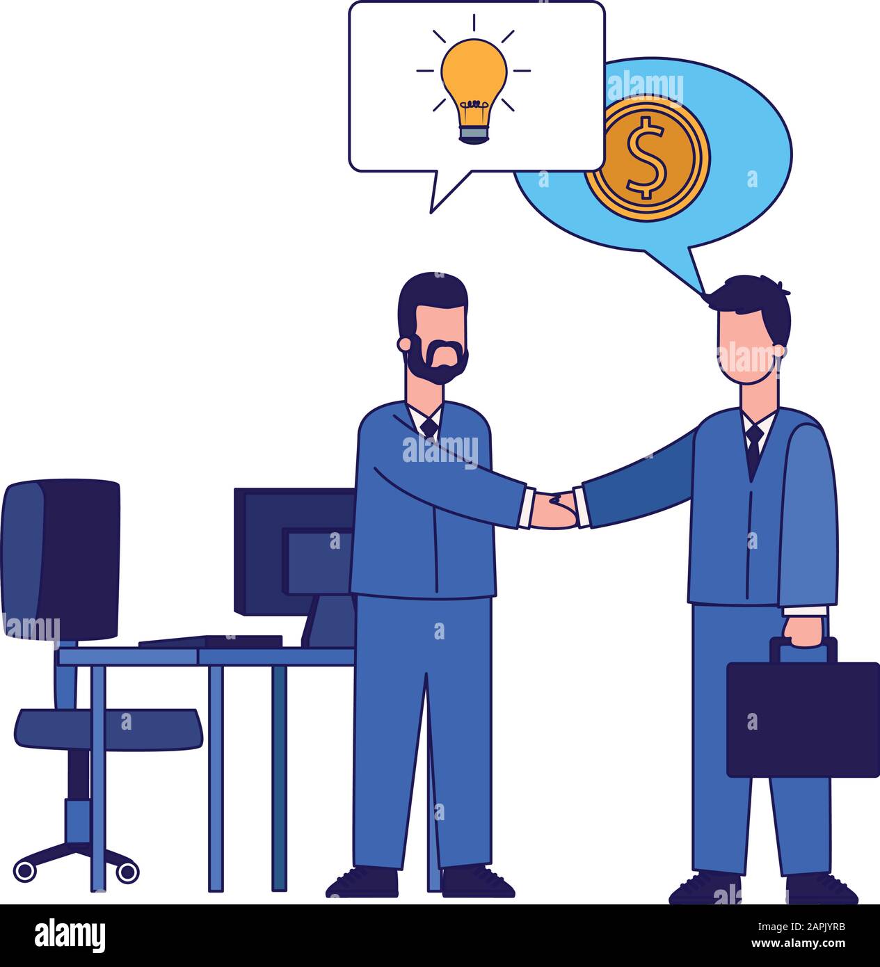 cartoon businessmen shaking hands at office Stock Vector Image & Art ...