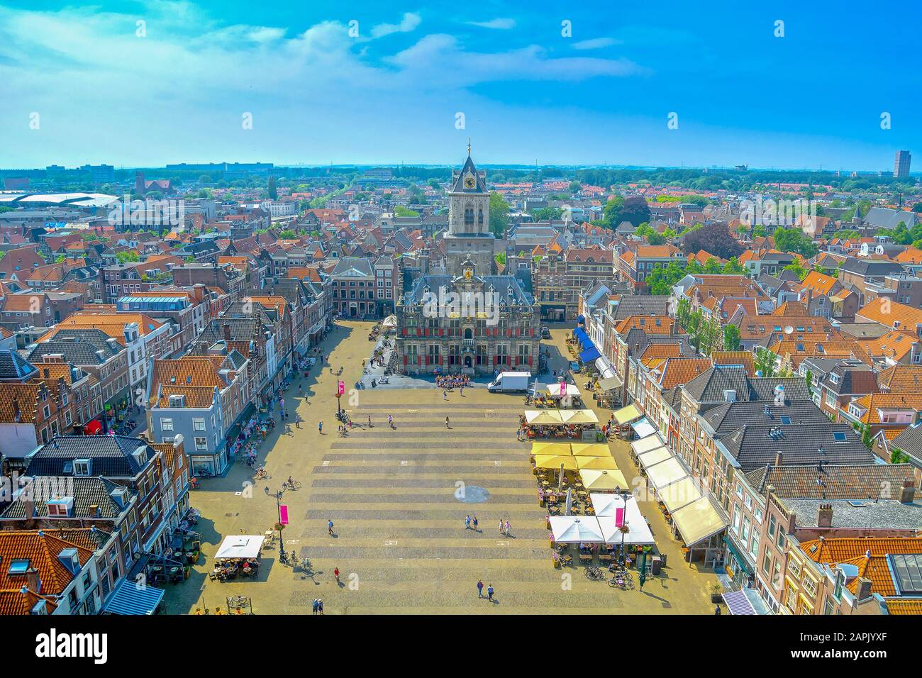 Panoramic aerial view of the city of Delft in the Netherlands from the ...