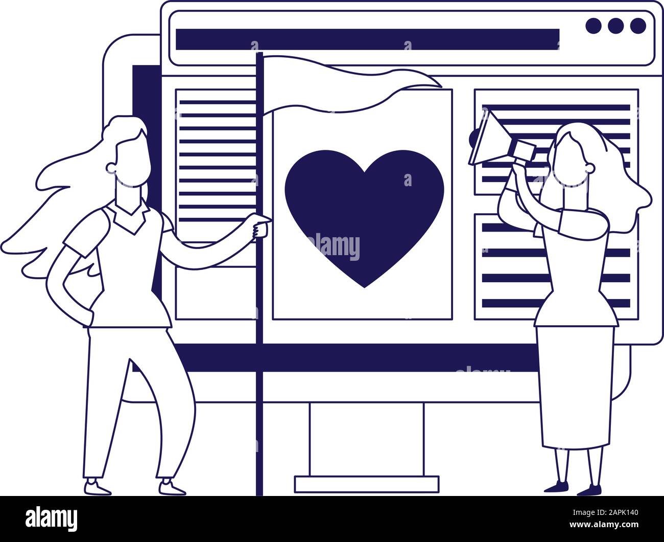 women with computer and flag icon, flat design Stock Vector Image & Art ...