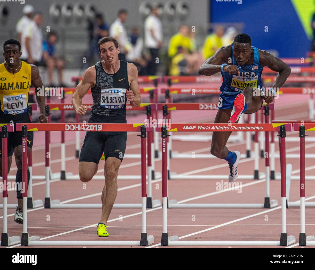 DOHA - QATAR - 0CT 2: Sergey Shubenkov (ANA) and Grant Holloway (USA ...