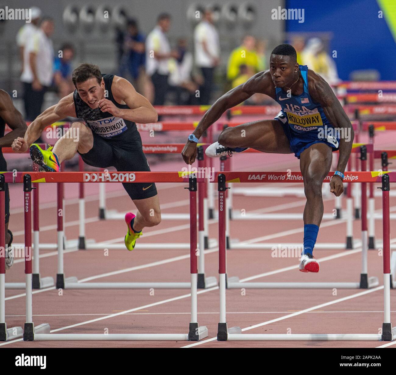 DOHA - QATAR - 0CT 2: Sergey Shubenkov (ANA) and Grant Holloway (USA ...