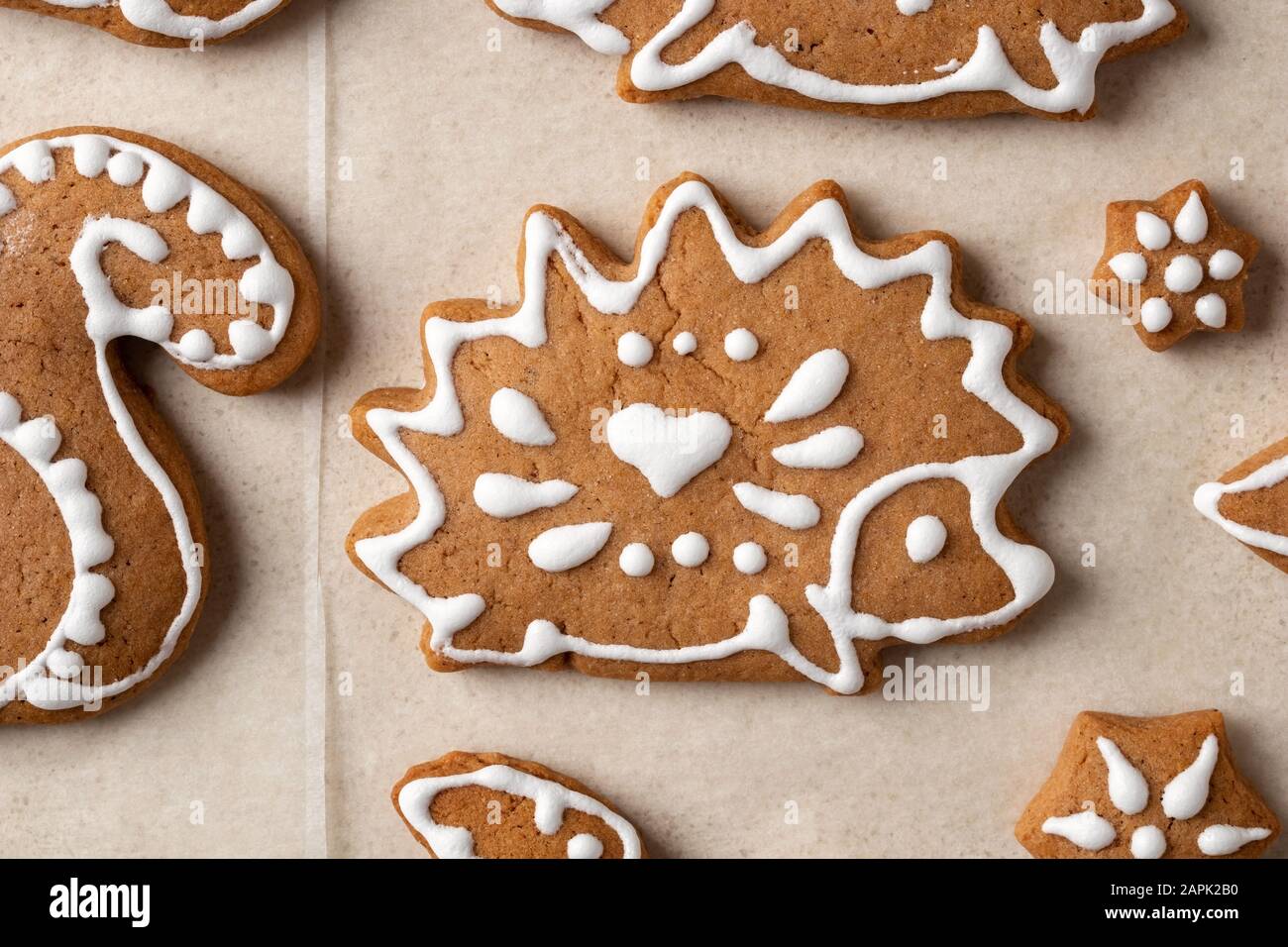Homemade Christmas gingerbread cookie in the form of a hedgehog on ...