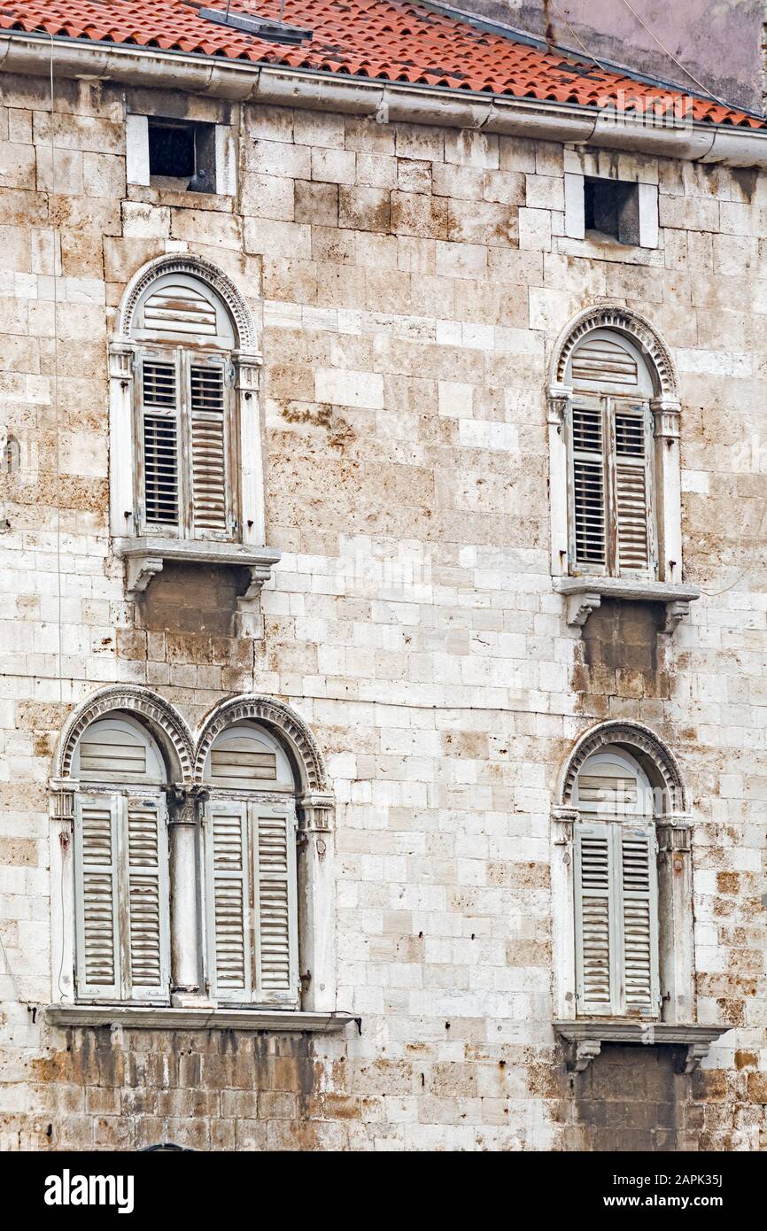 Detail of venetian architecture in Pula main town square, Croatia Stock ...