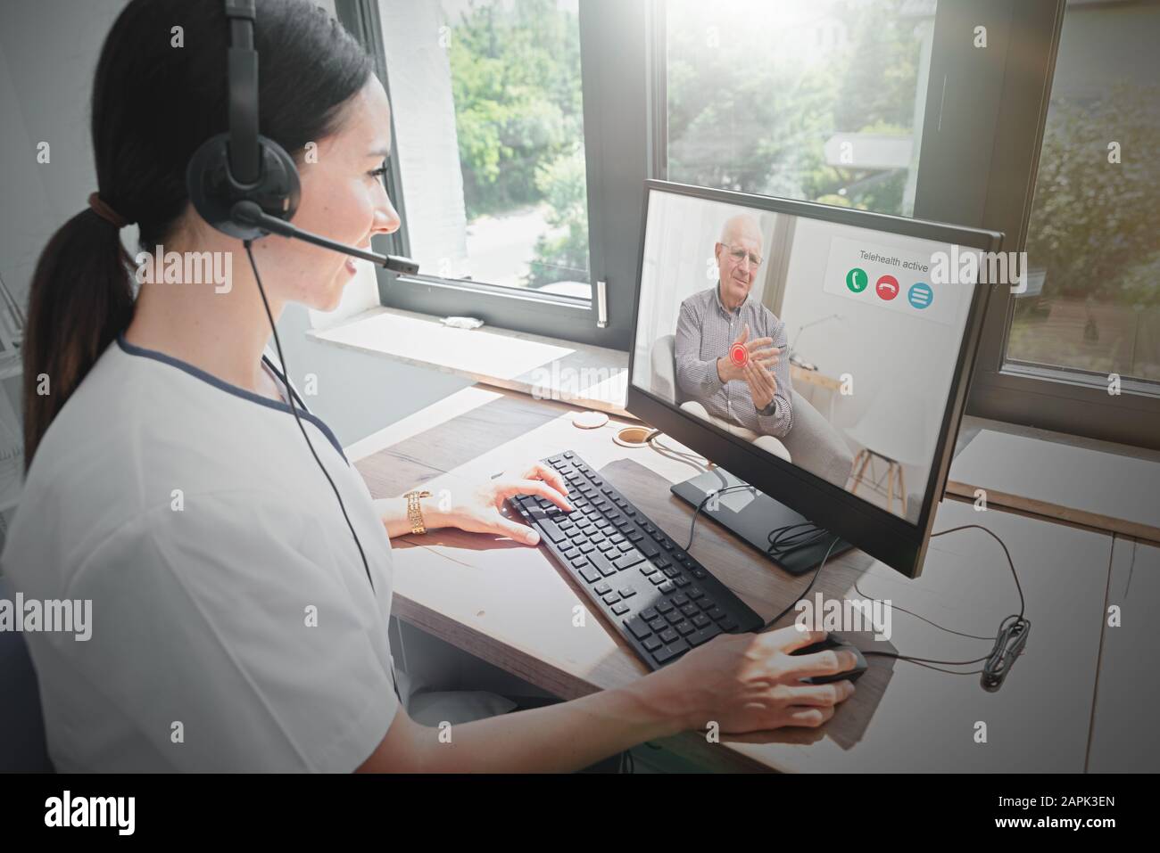 Doctor and senior man patient medical consultation, telehealth ...