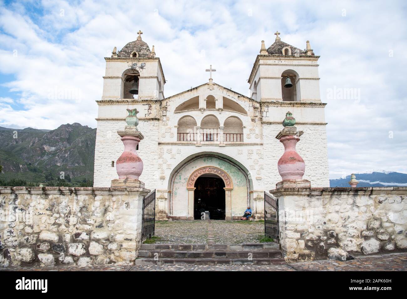 Traditional peruvian people and churches near Colca Canyon Peru Stock ...