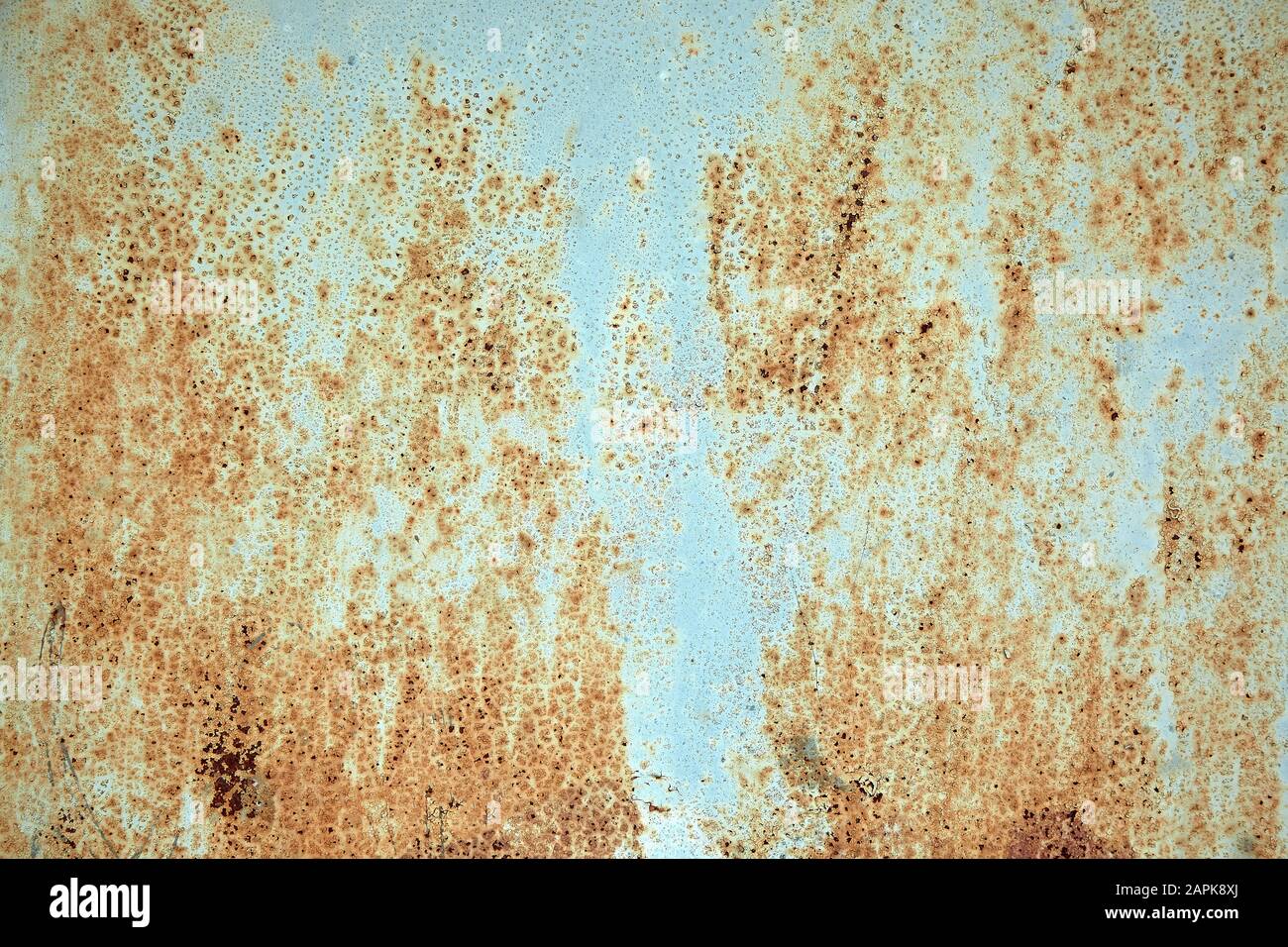 Rusted blue painted metal wall. Detailed photo texture Background, copy ...