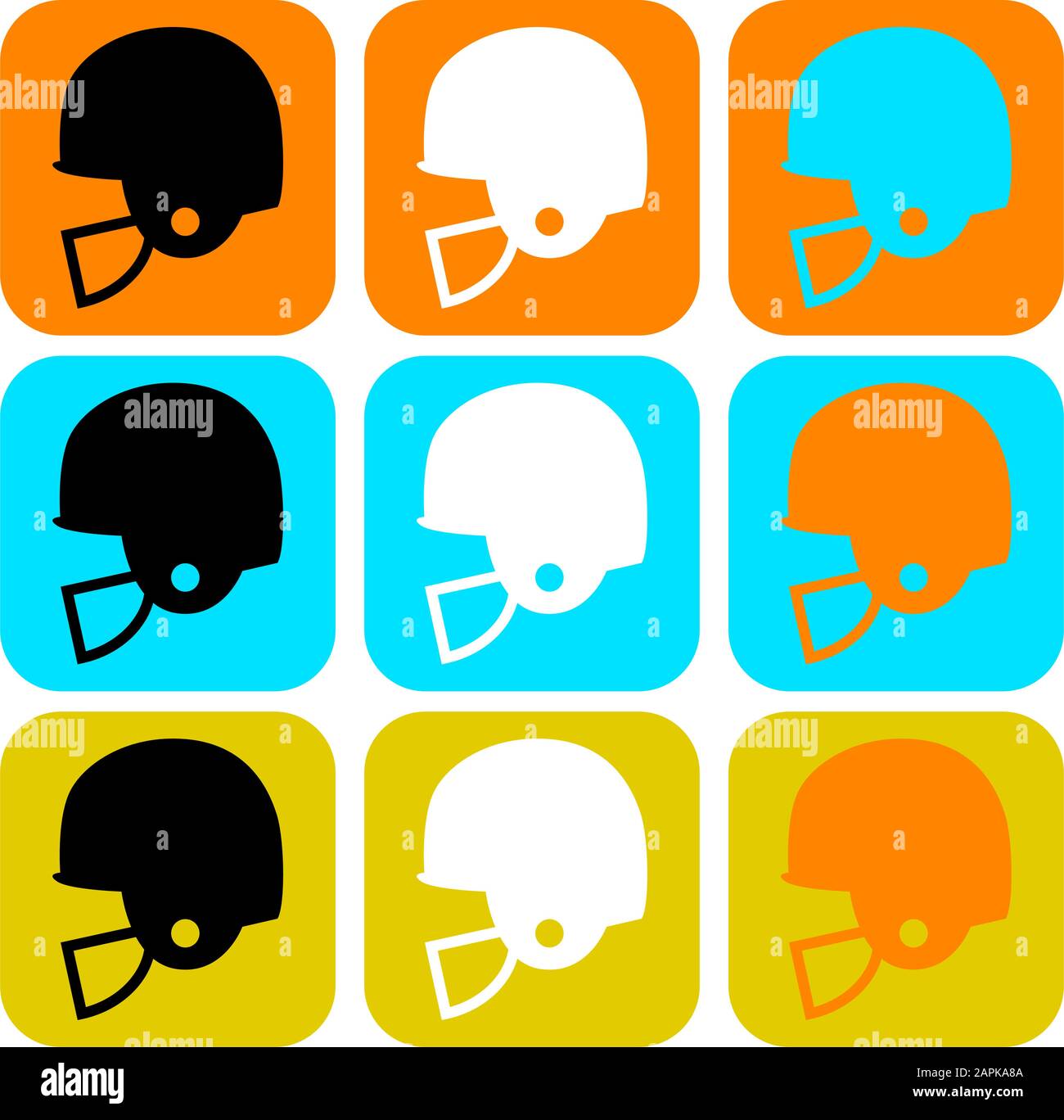 Flat design icon set showing a football helmet in different color ...
