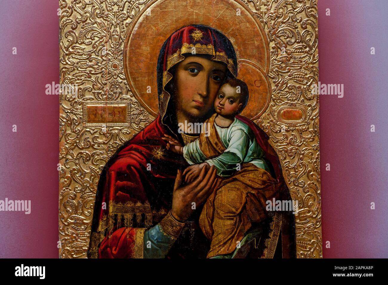 Kiev, Ukraine, March 18, 2019: Icon of the Virgin Mary and Jesus Christ ...