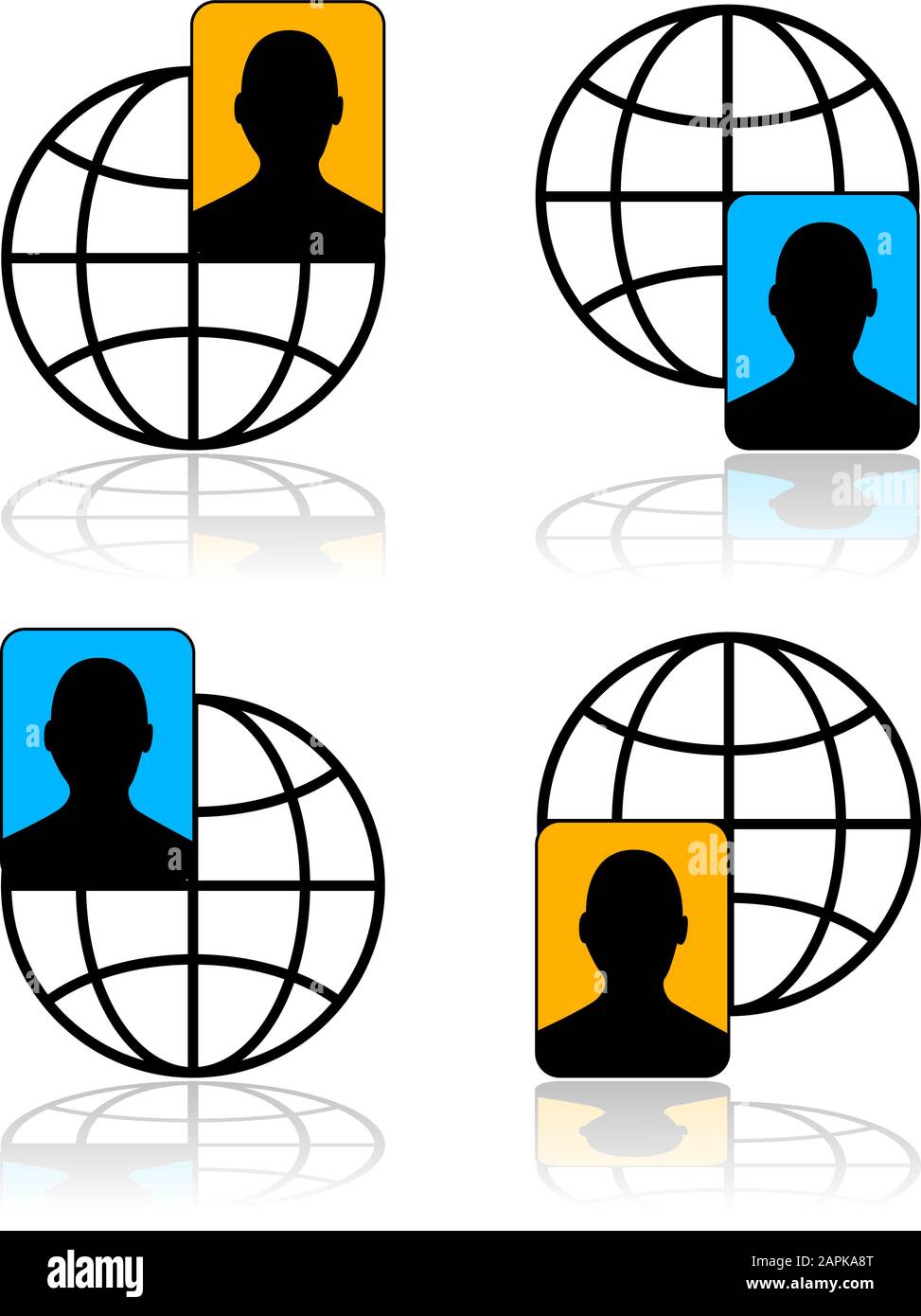 Icon set showing a person and a globe representing international ...