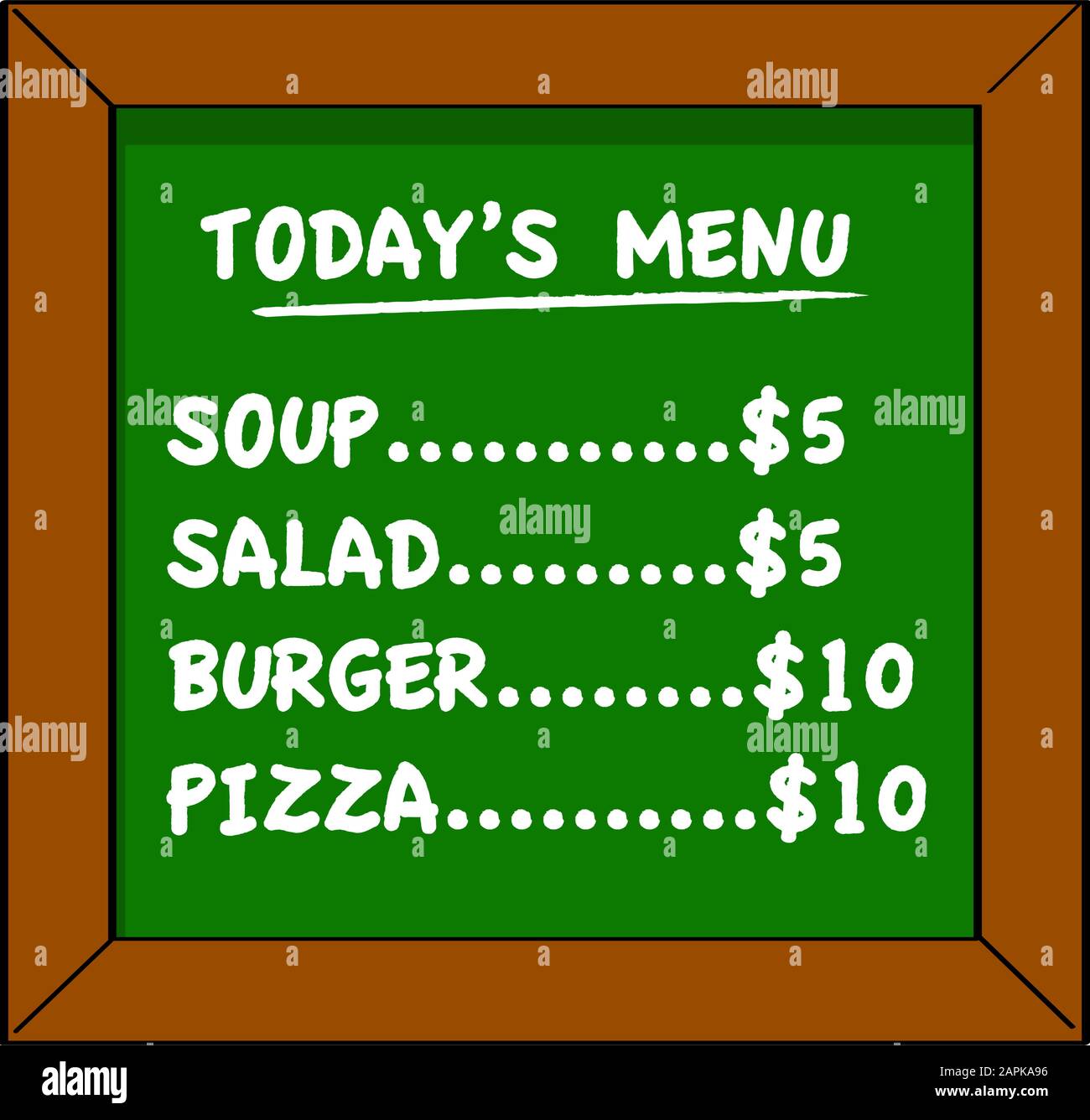 Cartoon illustration showing a small restaurant board displaying the ...