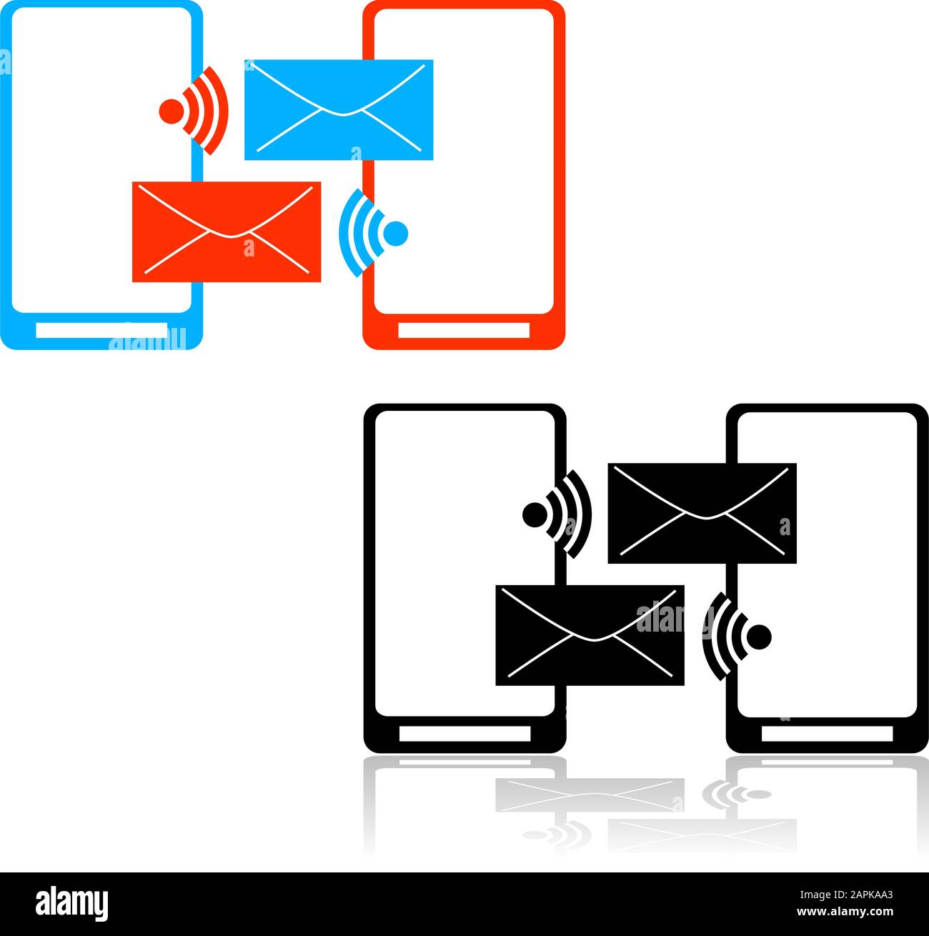 Icon set showing a couple of mobile phones exchanging messages Stock ...