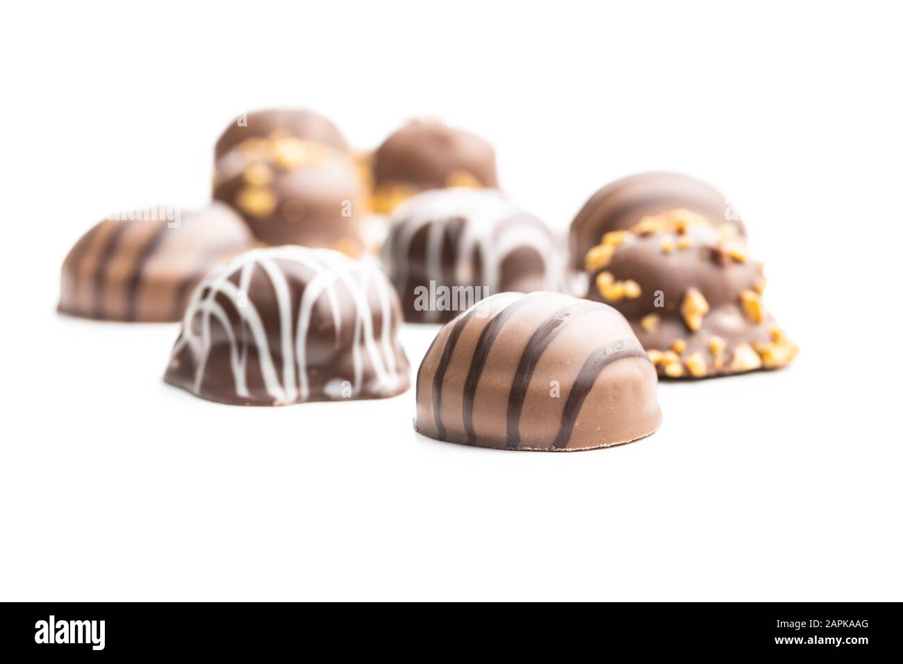 Praline bonbons. Chocolate truffles isolated on white background Stock ...