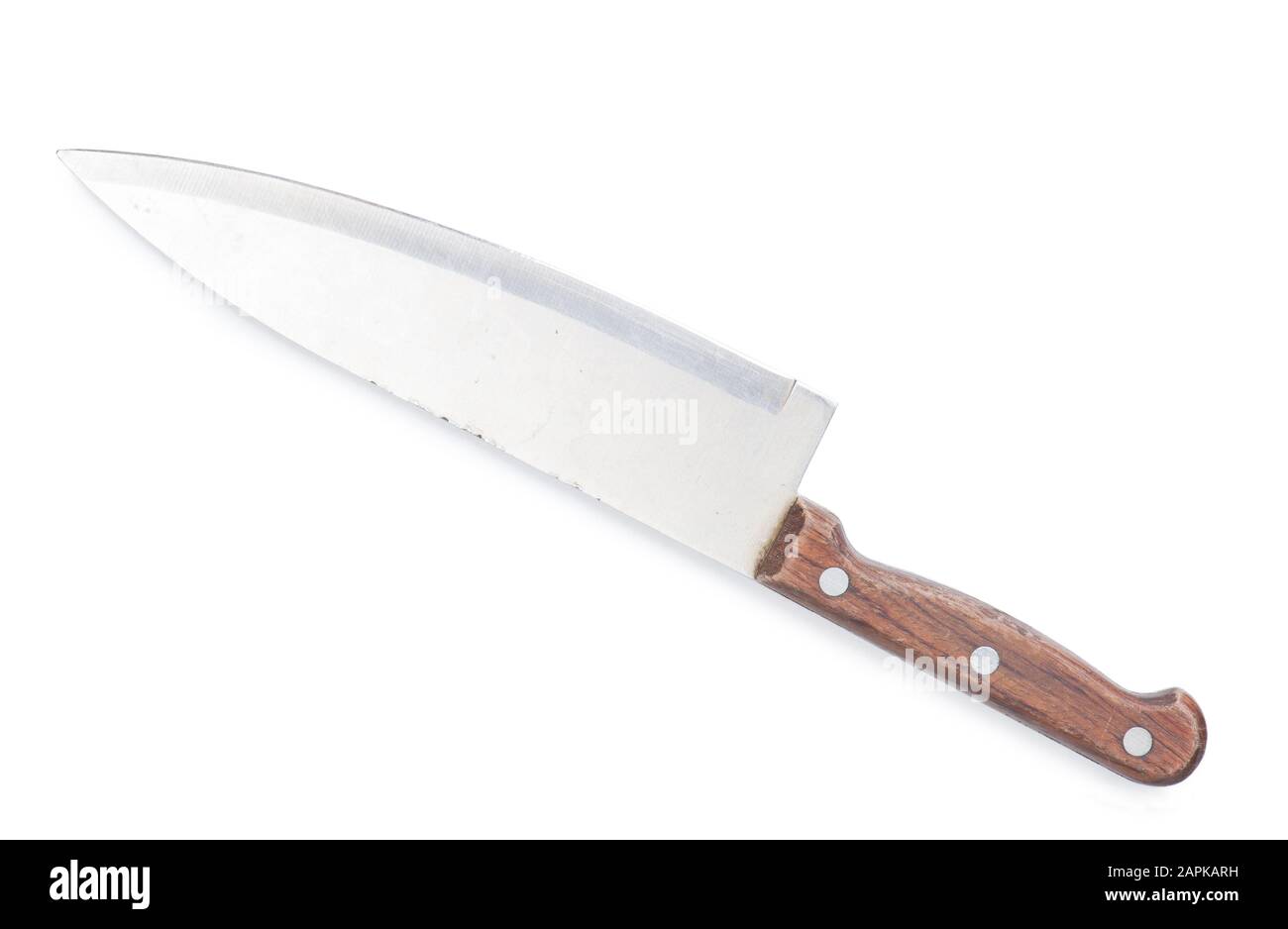 Old kitchen knife with wooden handle isolated on white background Stock ...