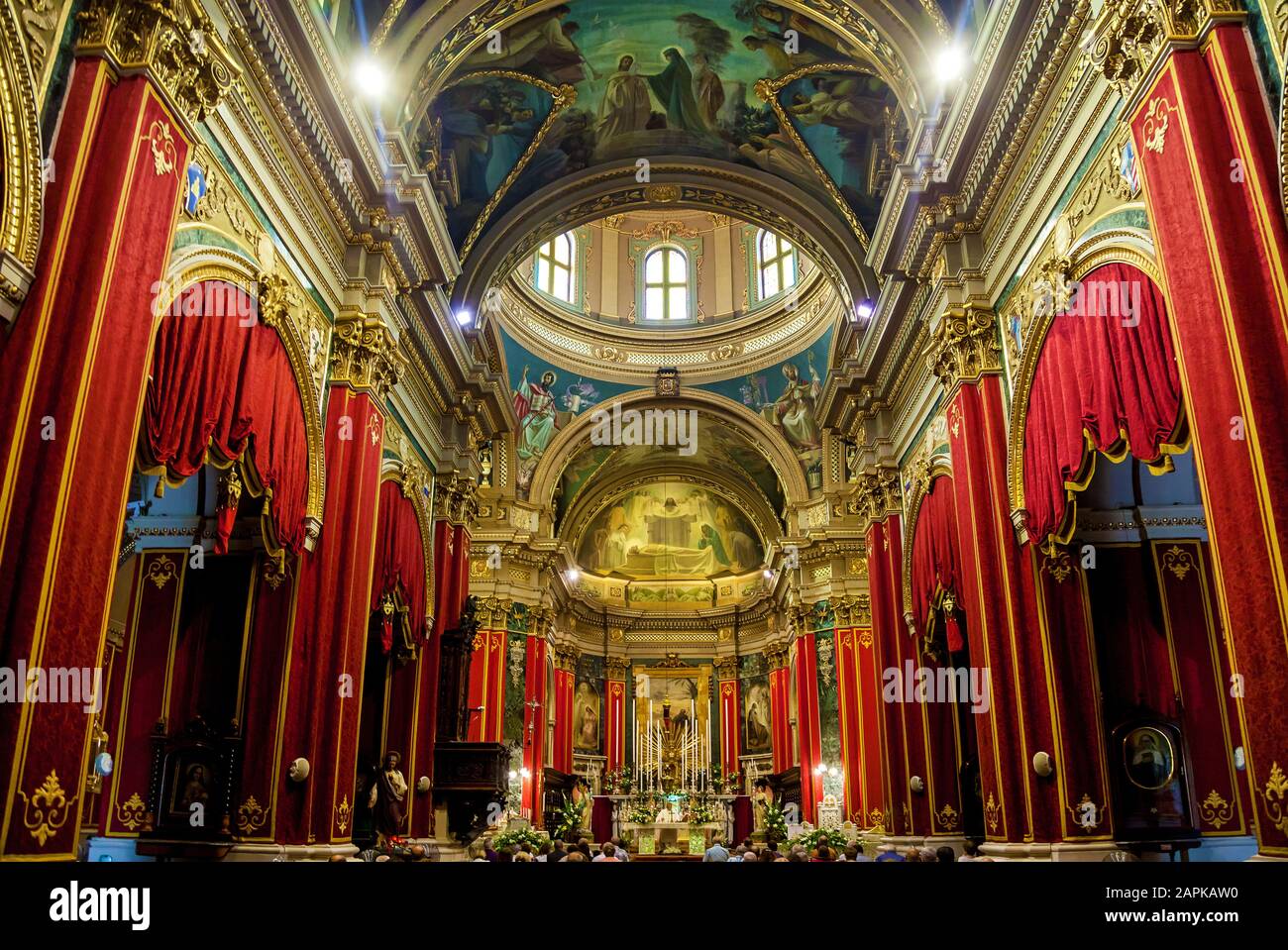 Malta Valletta June 16, 2019: Interior of the roman catholic church ...