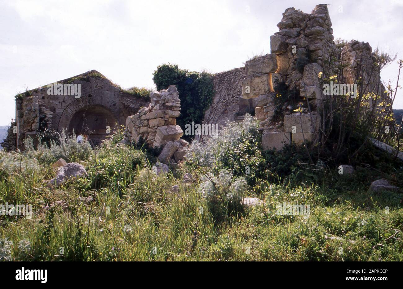 Osilo, Sardinia, Italy. Ruines of Santa Maria di Sassalu country church ...