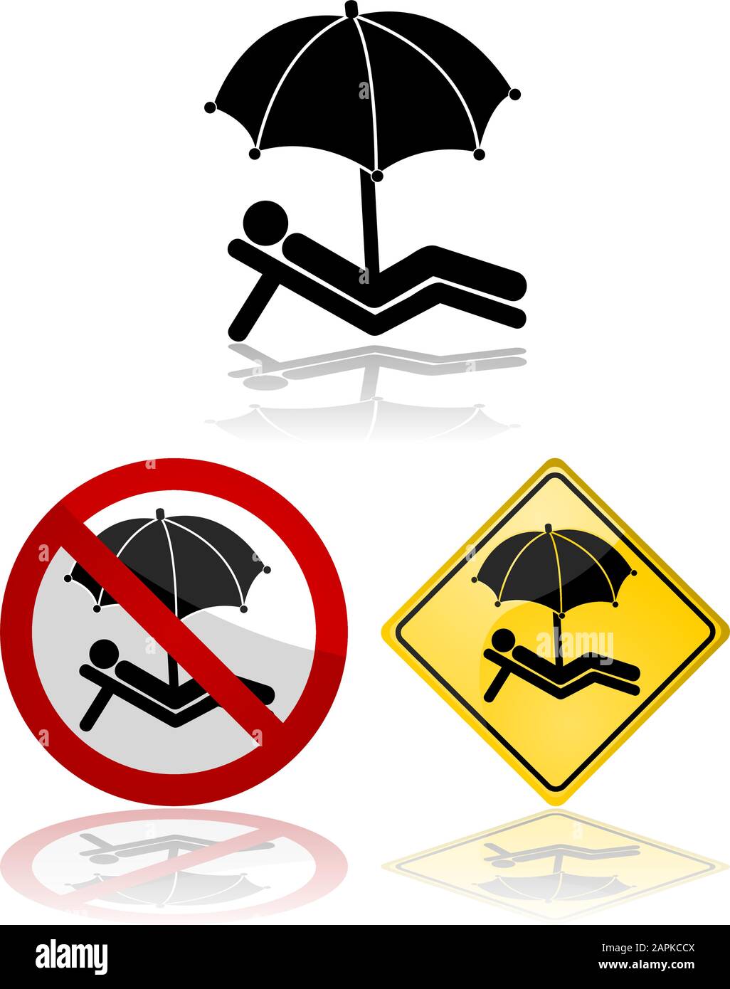 Icon set showing signs portraying a person relaxing under a parasol ...