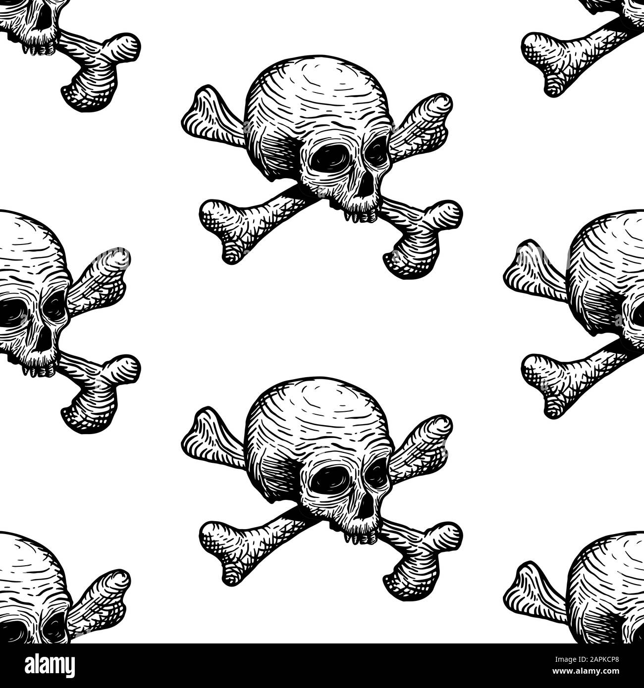Seamless pattern with skulls and bones on a white background. Vector ...