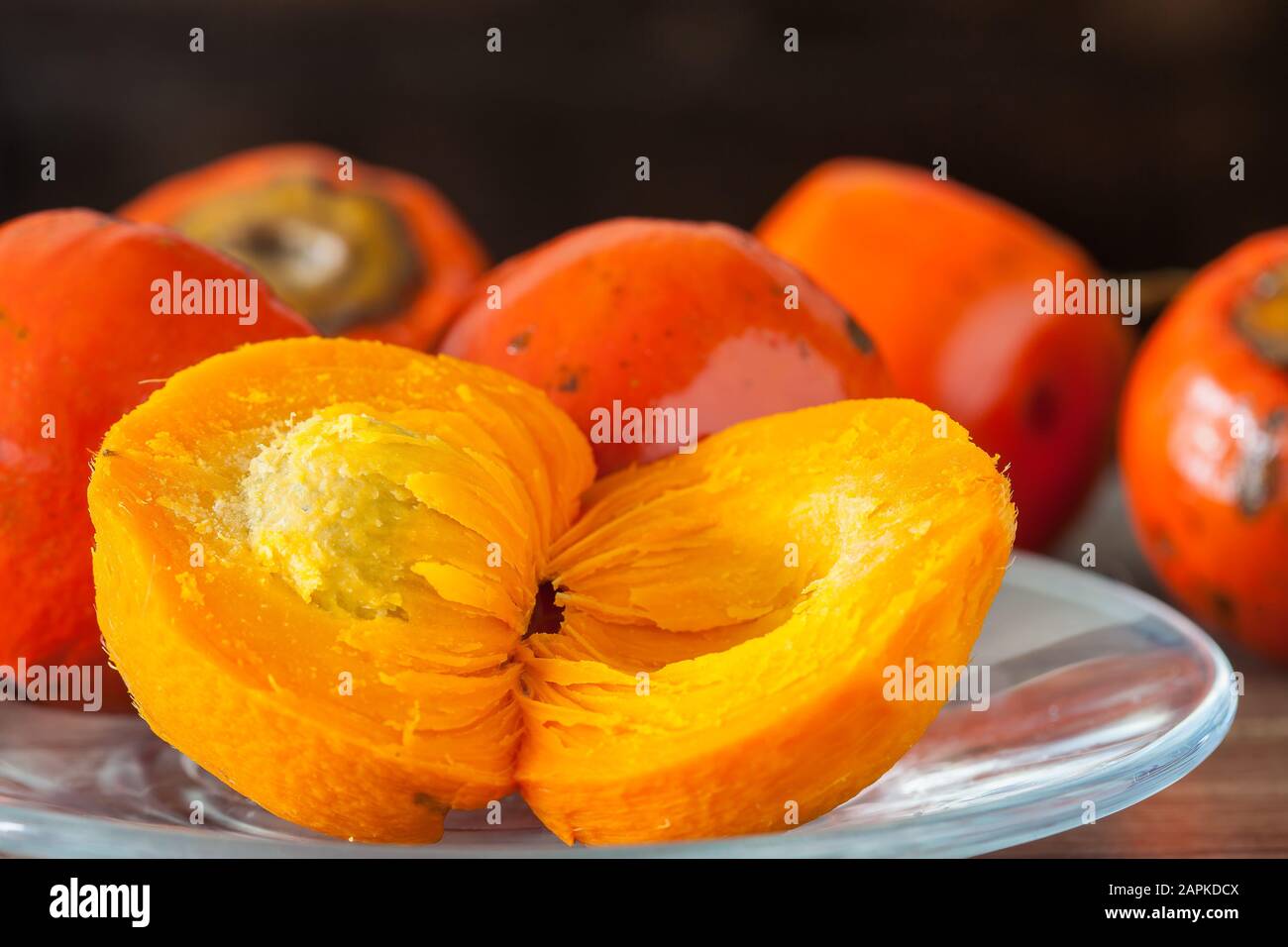 Exotic tropical fruit of Bactris gasipaes palm tree called chontaduro ...