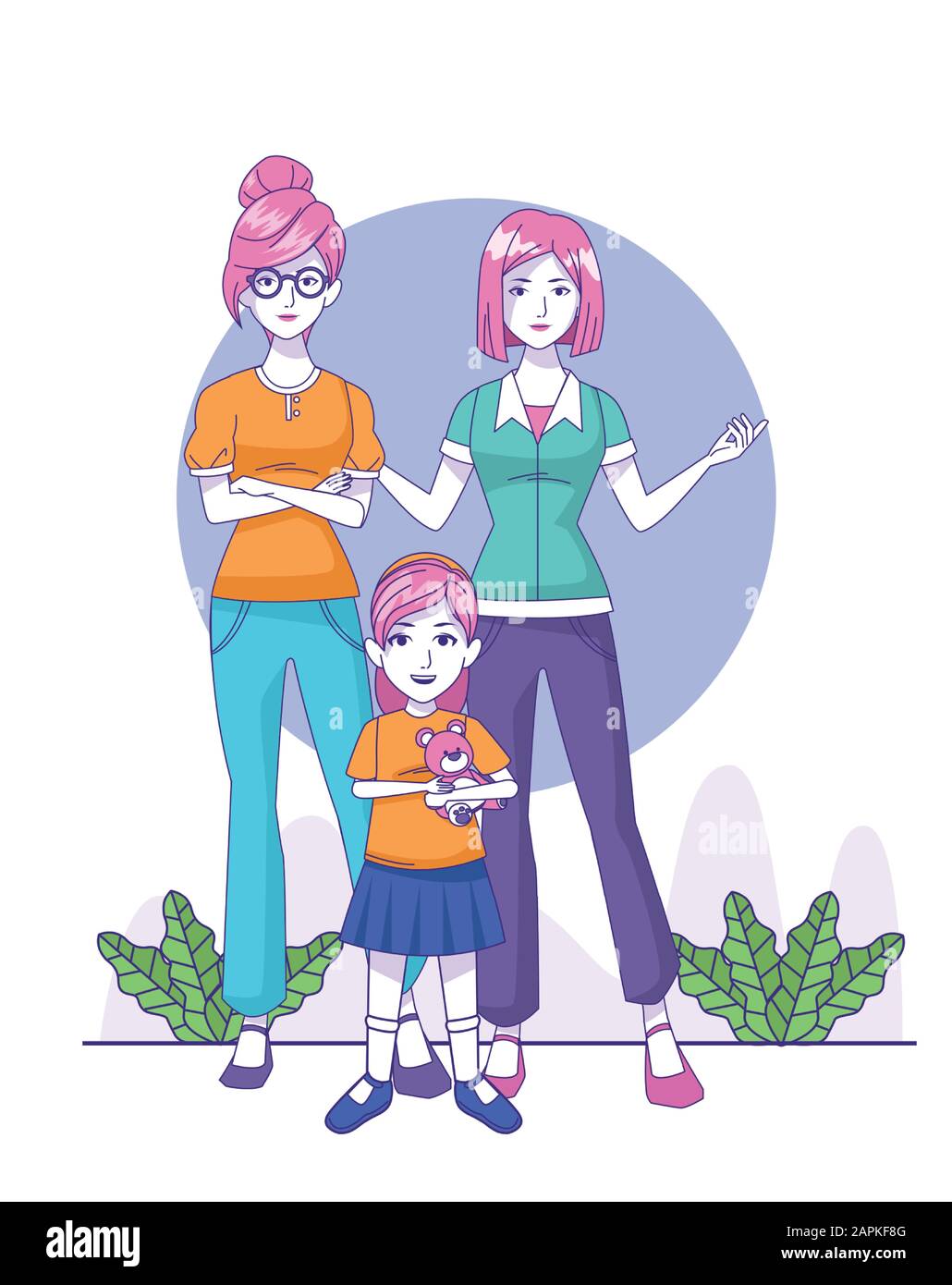 cartoon women and little girl standing, colorful design Stock Vector ...