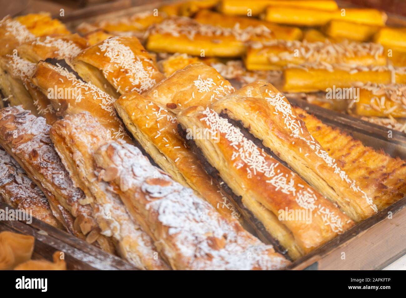 Sweet cakes and tarts on display on a medieval festival in Portugal ...