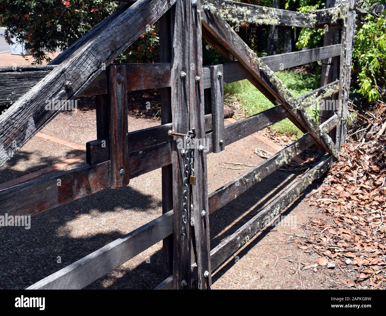 An interesting locking system for a farm gate Stock Photo - Alamy