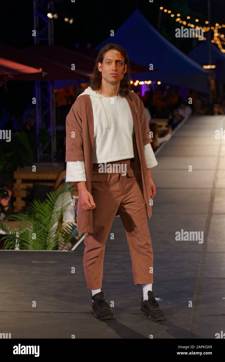 Quebec,Canada. A male model poses the runway at the Once Agian fashion ...