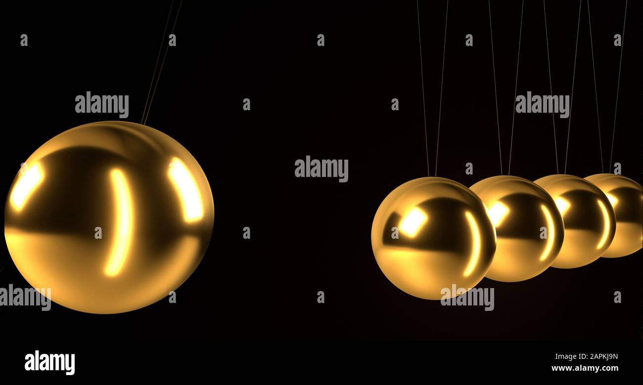 Gold Newton's cradle in action. 3d render Stock Photo - Alamy