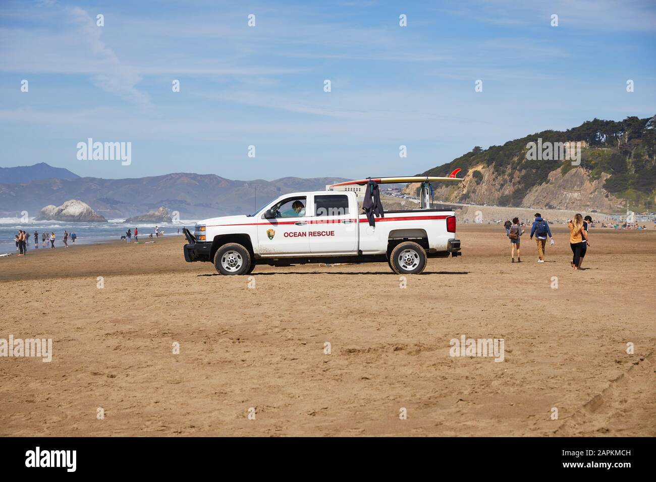 Ocean Rescue car on Ocean Beach, San Francisco, California Stock Photo ...