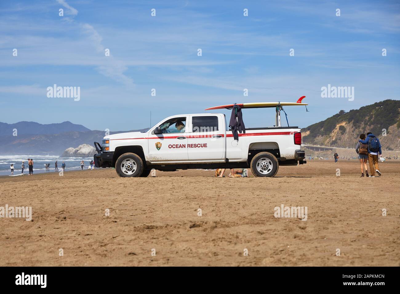 Ocean Rescue car on Ocean Beach, San Francisco, California Stock Photo ...