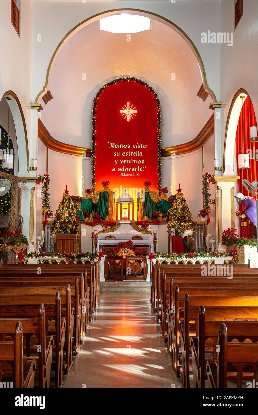 Altar decorated for Christmas, San Rafael Church, Quebradillas, Puerto ...