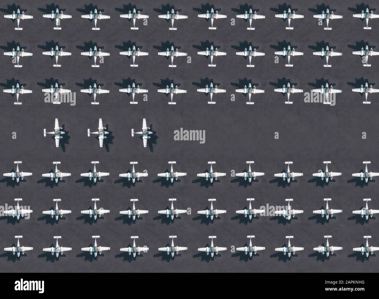 Aerial view of rows of airplanes Stock Photo - Alamy