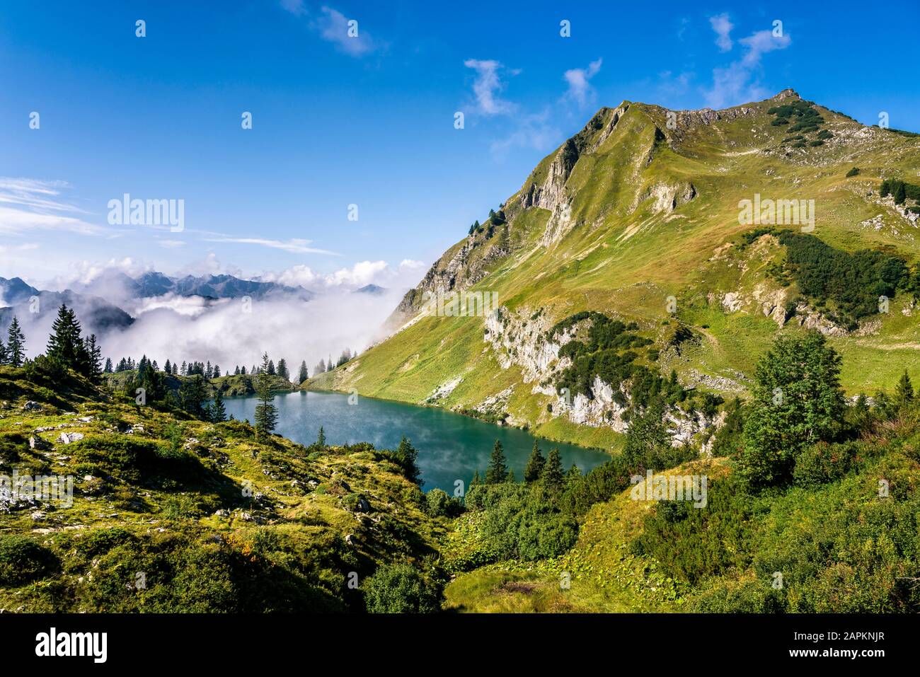 Germany, Bavaria, Allgau Alps, Oberstdorf, Seealpsee in mountain ...