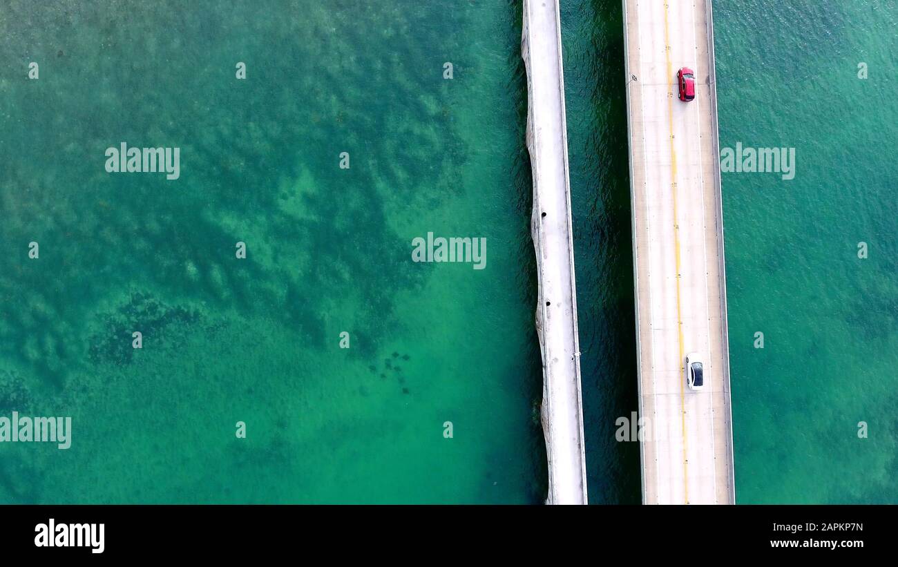 Aerial shot of cars driving on a bridge over the sea in Florida Stock ...