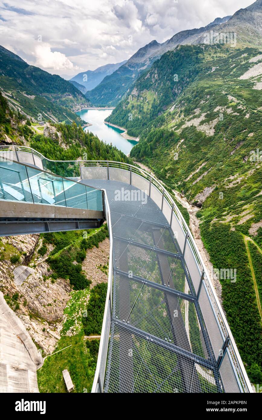 Austria, Carinthia, Malta, Walkway of Kolnbrein Dam with Maltatal ...