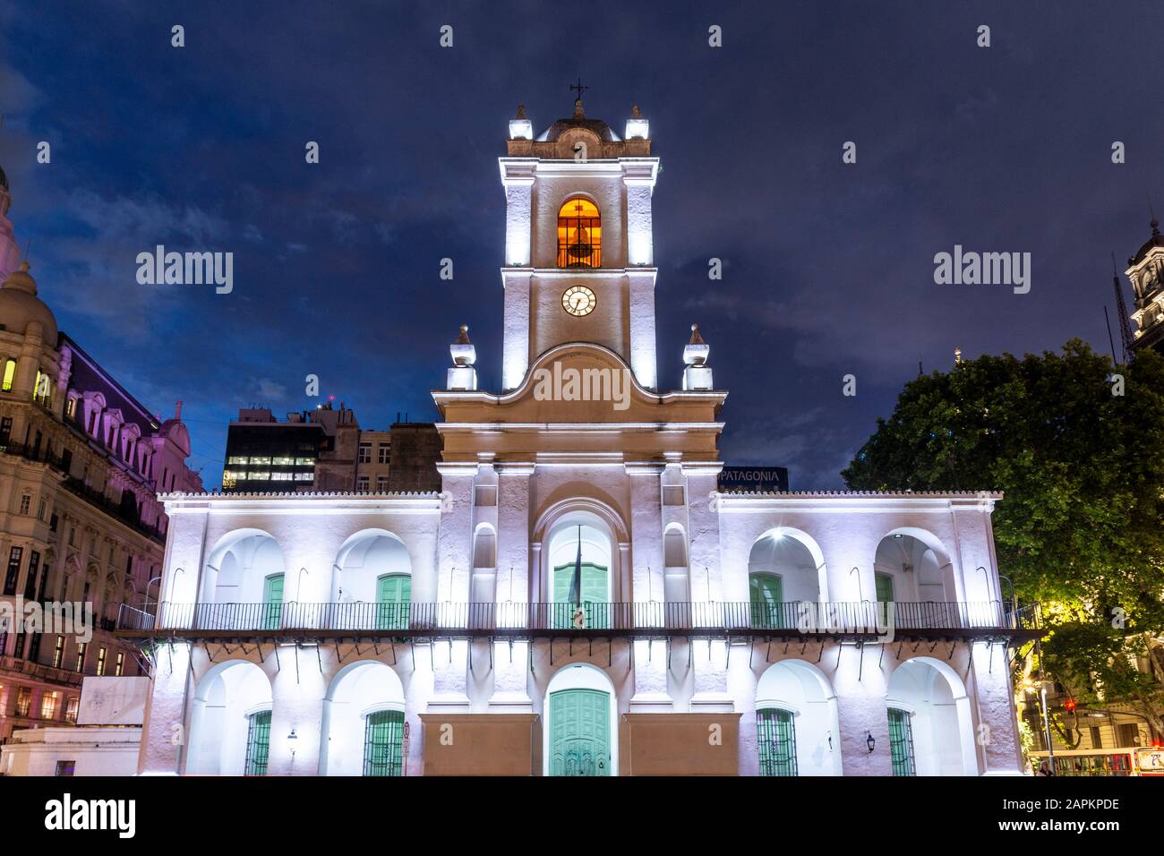 Beautiful view to historical buildings around Plaza de Mayo in central ...