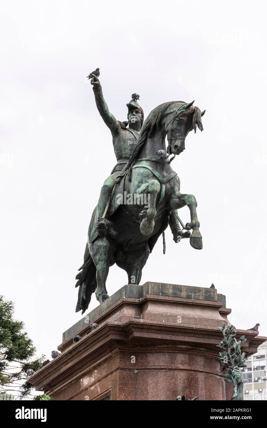 Beautiful view to General San Martin horse rider statue monument ...
