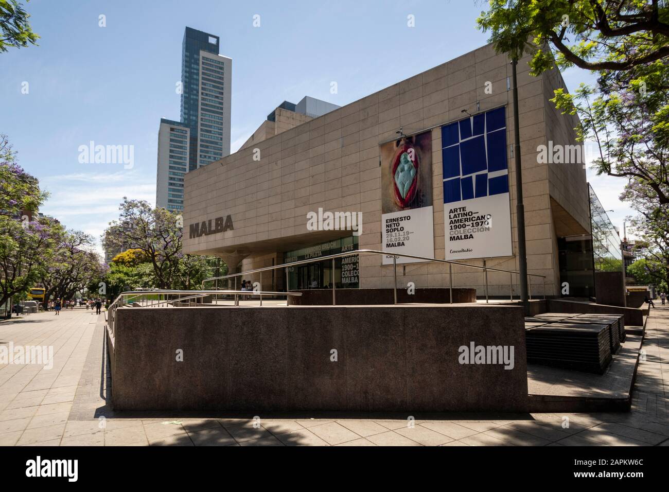 Beautiful view to modern architecture MALBA museum building in central ...
