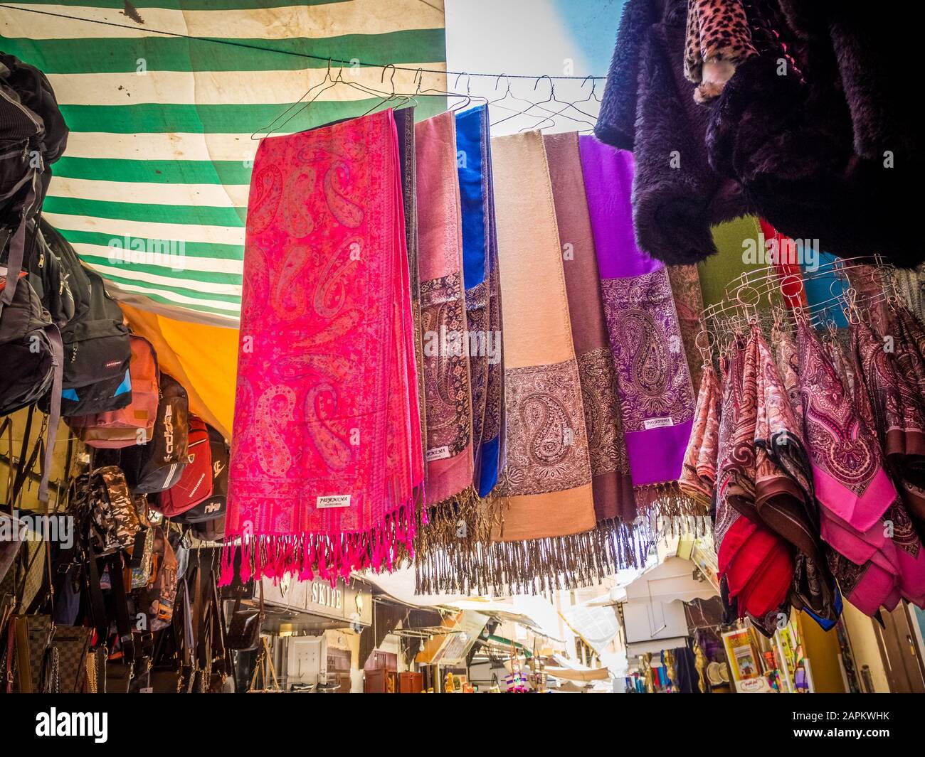 FEZ, MOROCCO - Jun 05, 2018: Traditional Colorful Moroccan scarves and ...