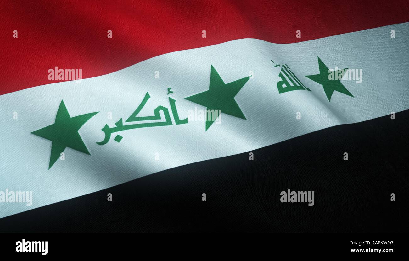 Realistic shot of the waving flag of Iraq with interesting textures ...