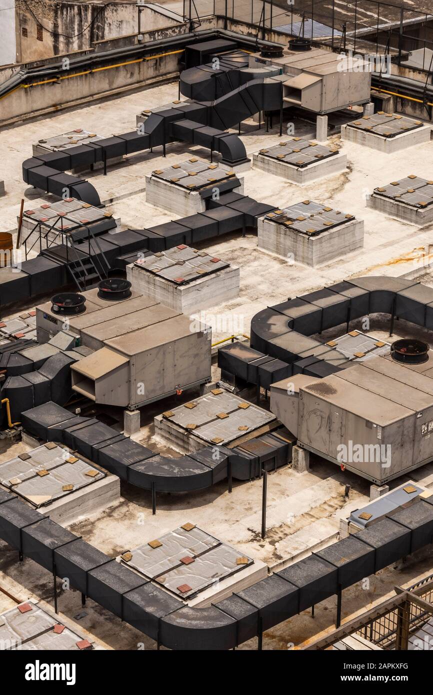 Rooftop of industrial building with pipes and hatches in central Buenos ...