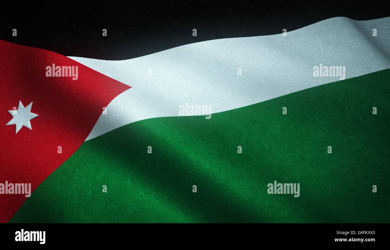 Closeup shot of the waving flag of Jordan with interesting textures ...