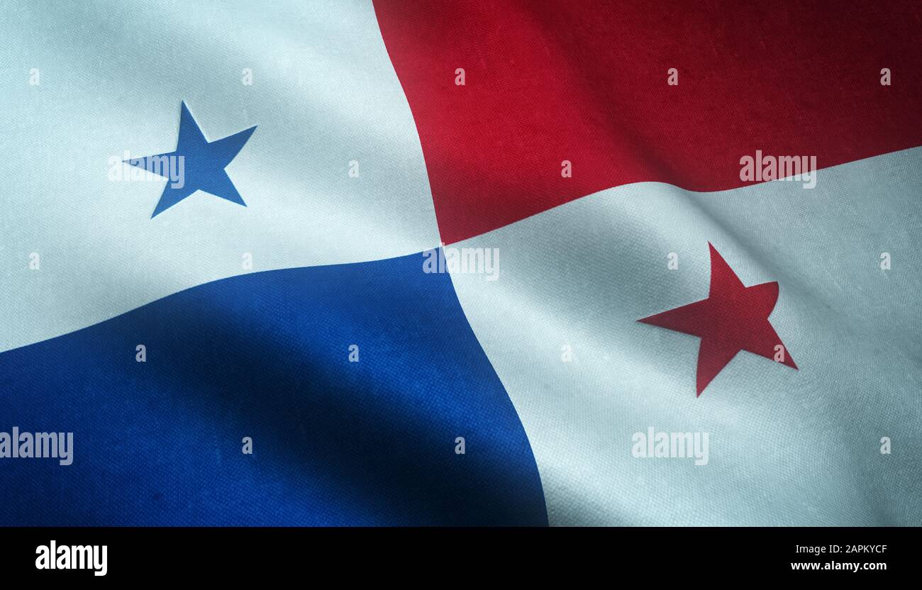 Closeup shot of the waving flag of Panama with interesting textures ...