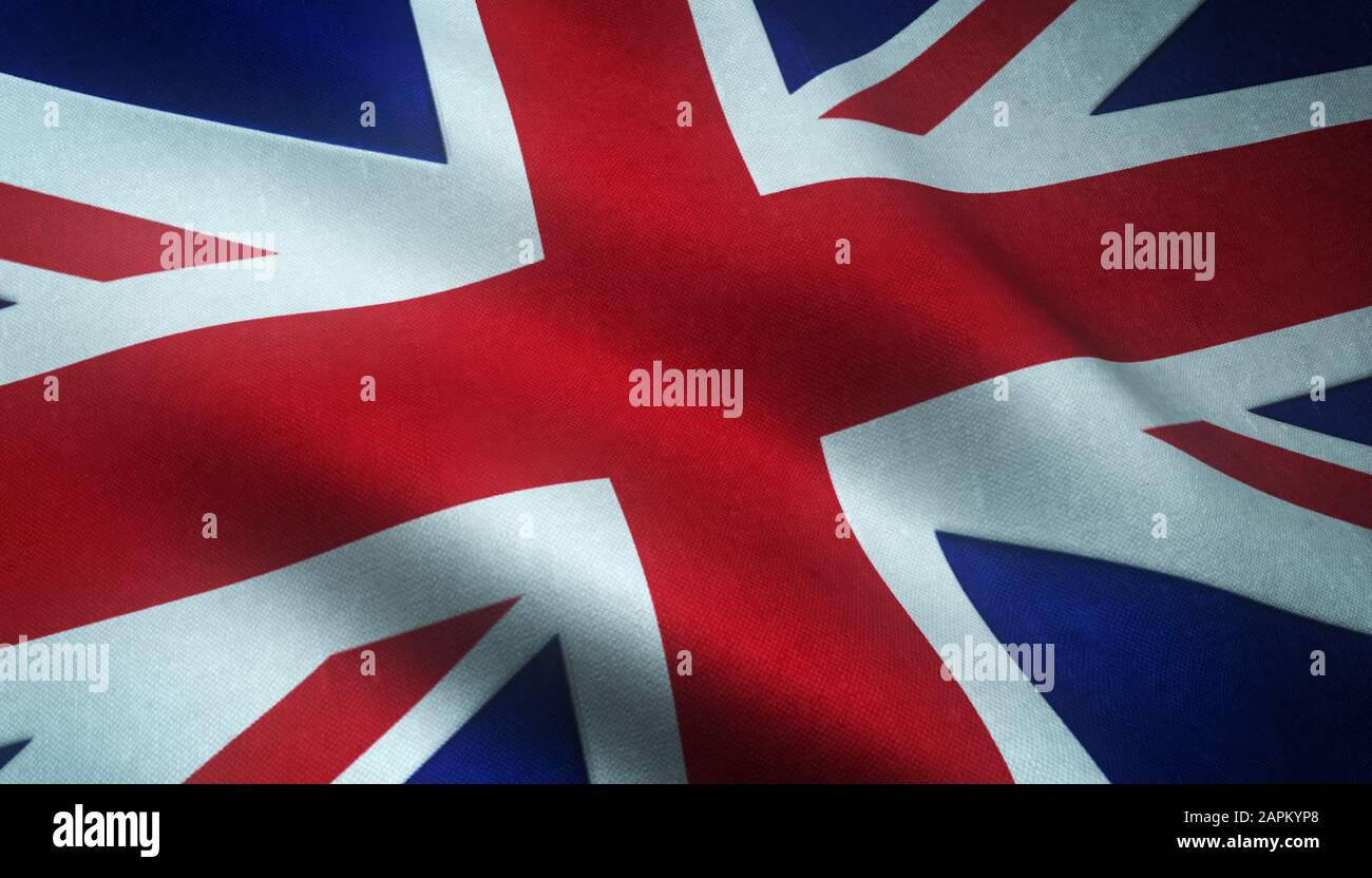 Closeup shot of the realistic flag of the United Kingdom with ...