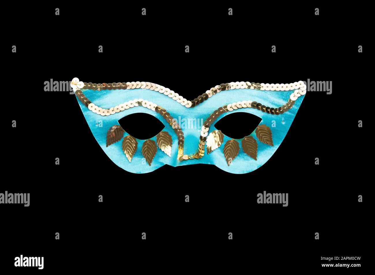 Light blue carnival mask with golden beads and leaves Stock Photo - Alamy