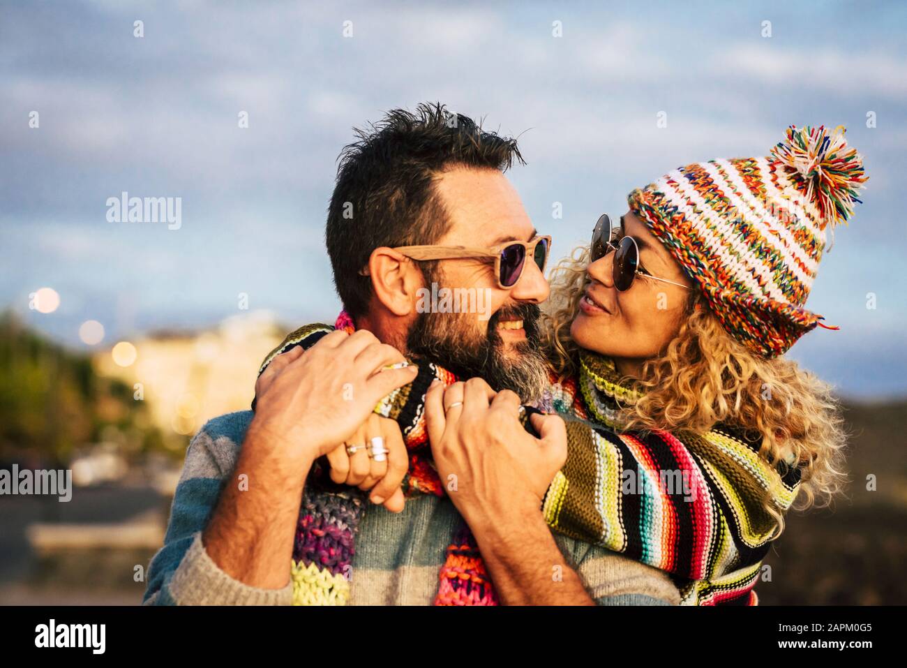 Mature couple hugging each other, Tenerife, Spain Stock Photo - Alamy