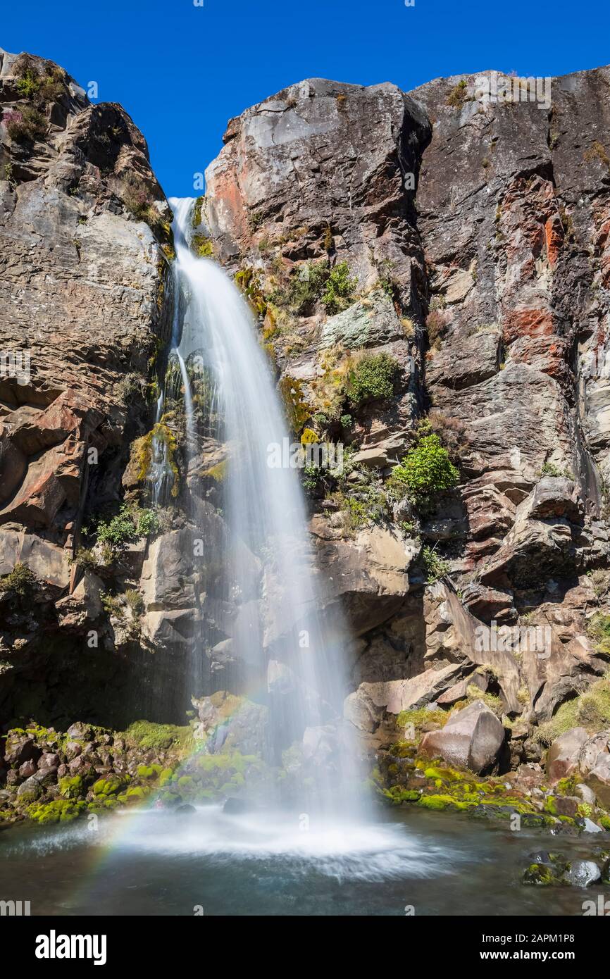 New Zealand, Long exposure of Taranaki Falls in North Island Volcanic ...