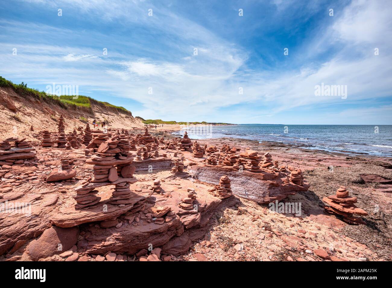 Canada, Prince Edward Island, Sandstone cairns on Cavendish Beach Stock ...