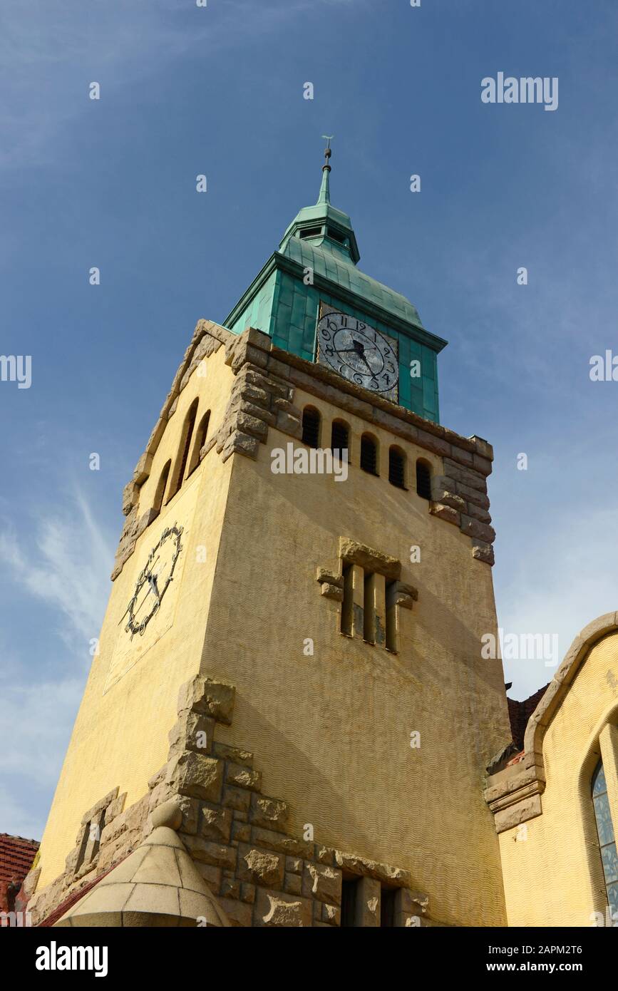 Clock tower of the protestant church in Qingdao, China, which was built ...