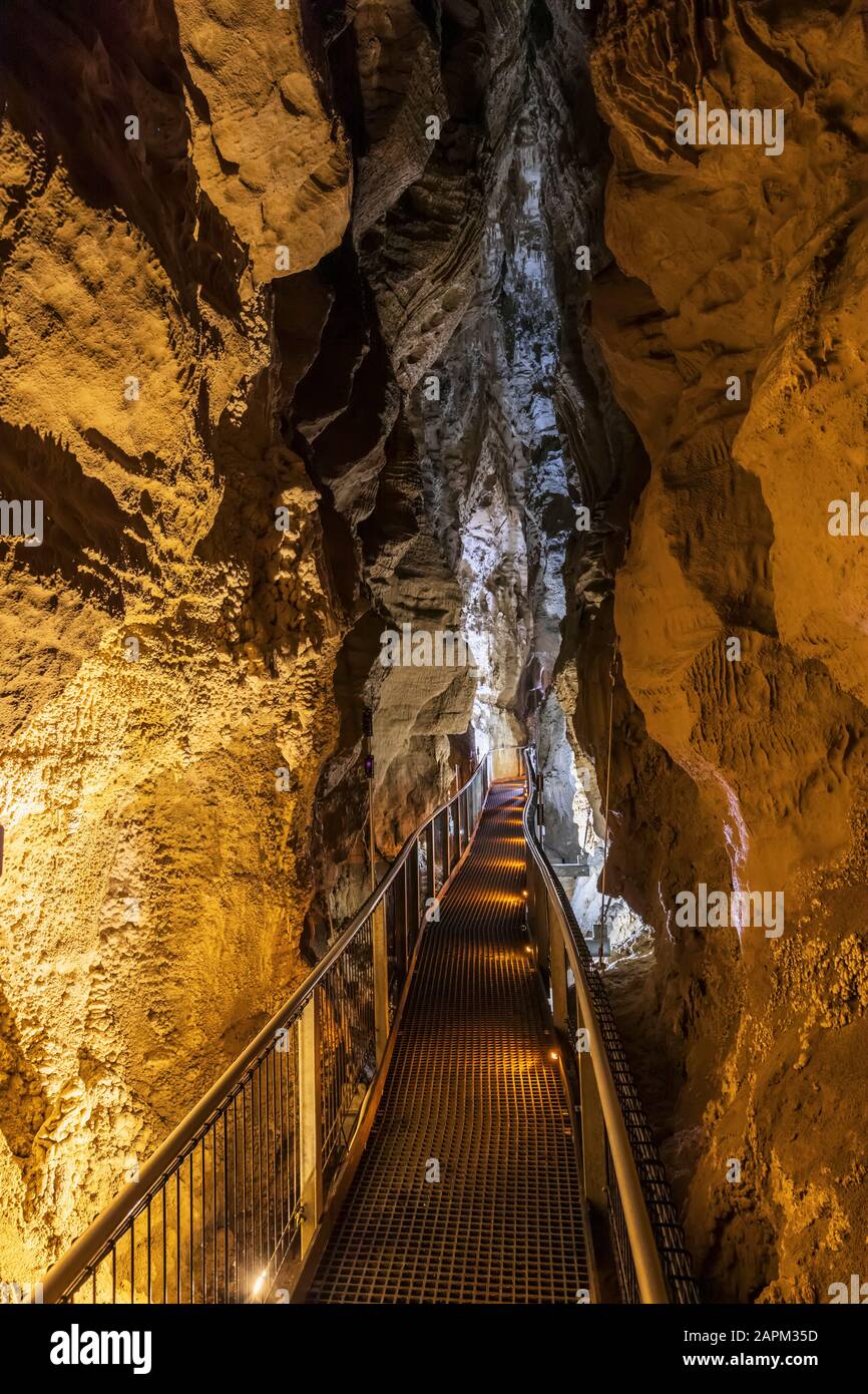 New Zealand, Oceania, North Island, Waitomo Caves, Ruakuri Cave, Narrow ...