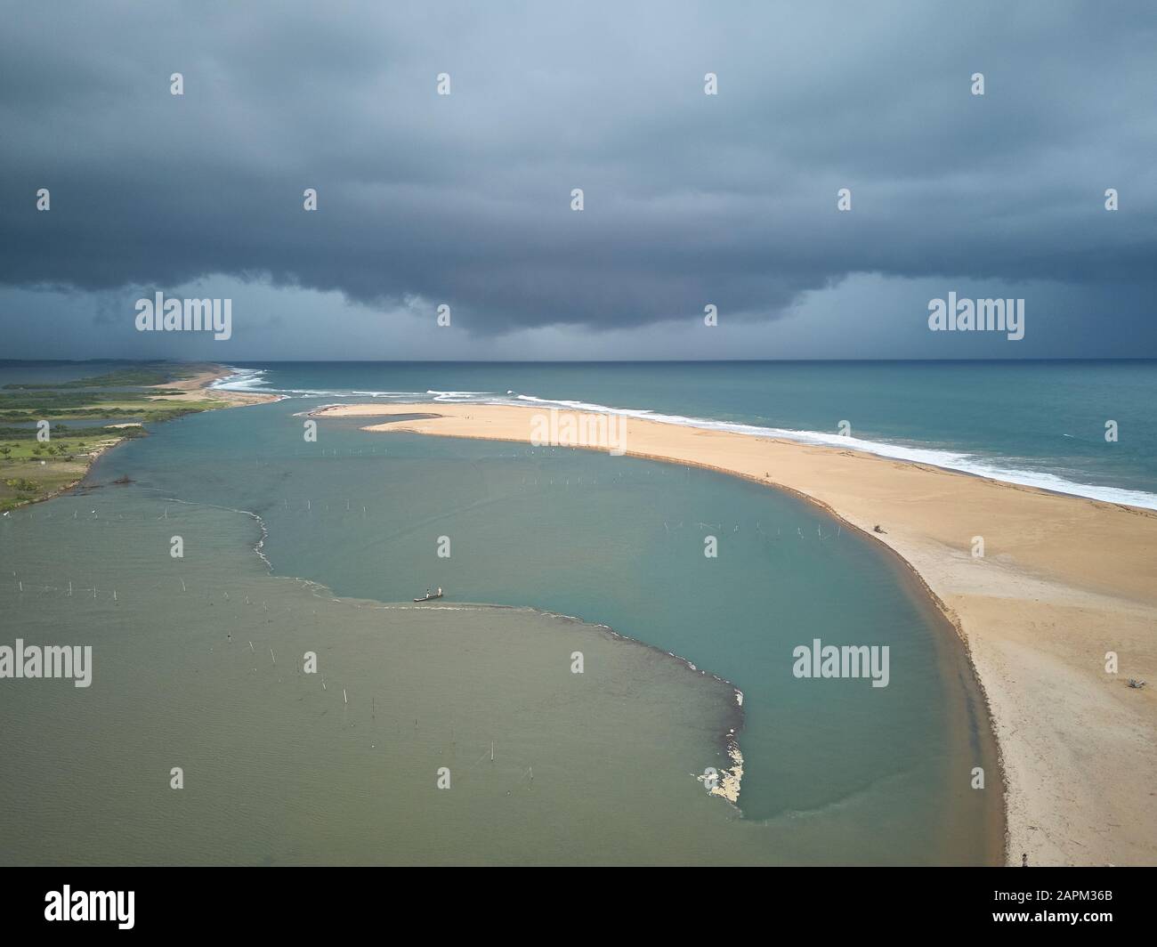 Aerial view storm clouds over sandy beach mono river hi-res stock ...
